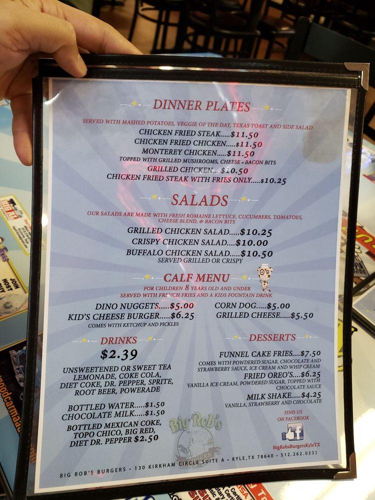 Menu at Big Robs Burgers desserts, Kyle