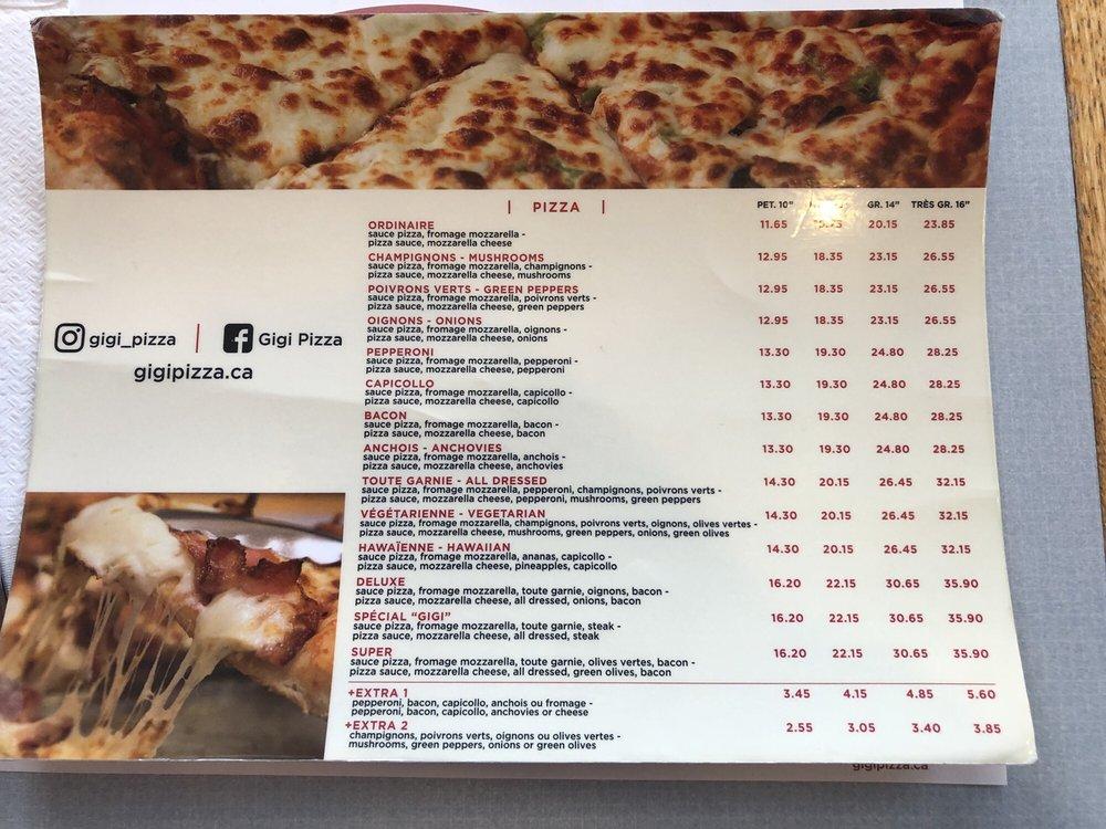 Carta de Gigi Pizzeria, Pointe-Claire
