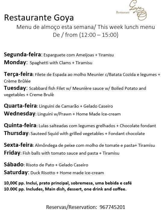 Menu at Restaurante Goya, Funchal