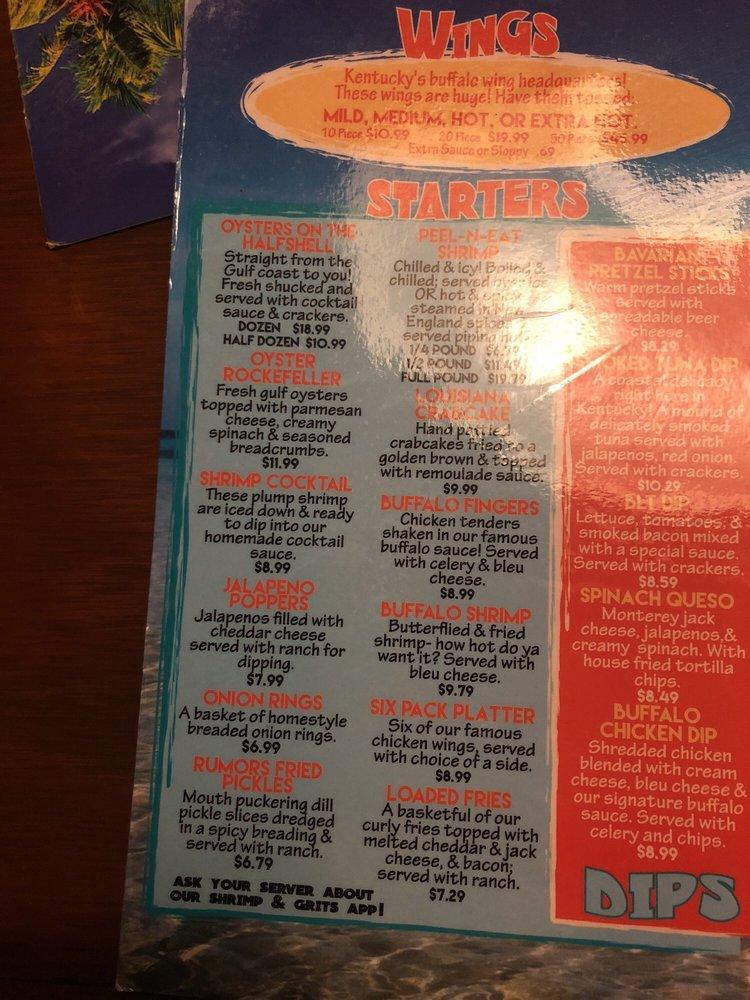 Menu at Rumors Restaurant, Louisville