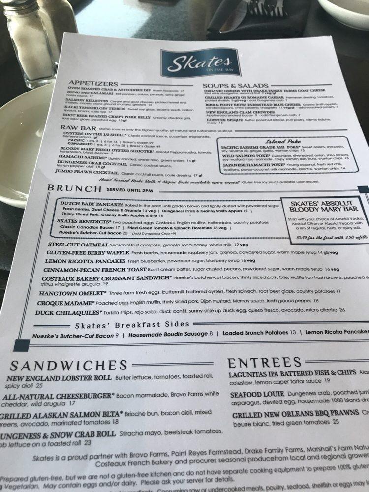 Menu at Skates On The Bay restaurant, Berkeley