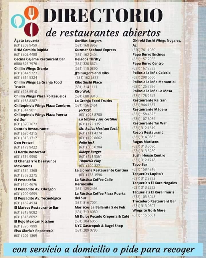 Carta del restaurante Sushi House Centro, Heroica Nogales