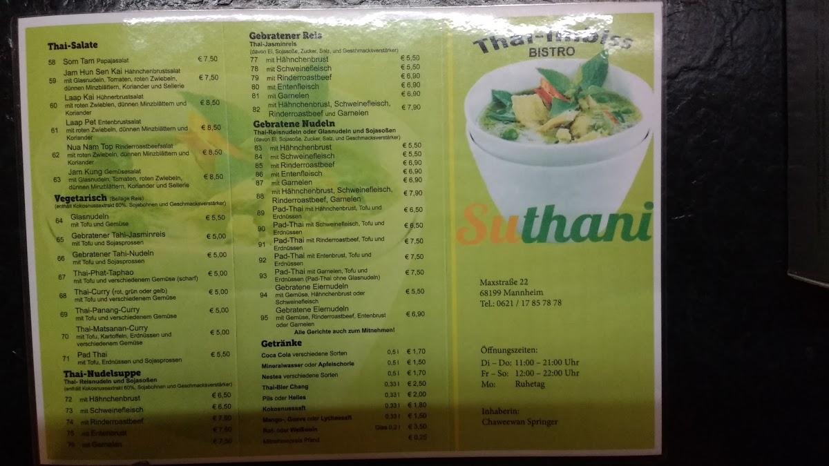 Speisekarte von Suthani Thai-Imbiss Bistro restaurant, Mannheim ...