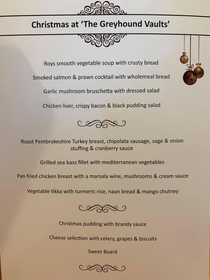 Menu at The Greyhound Vaults restaurant, Abergavenny, Market St