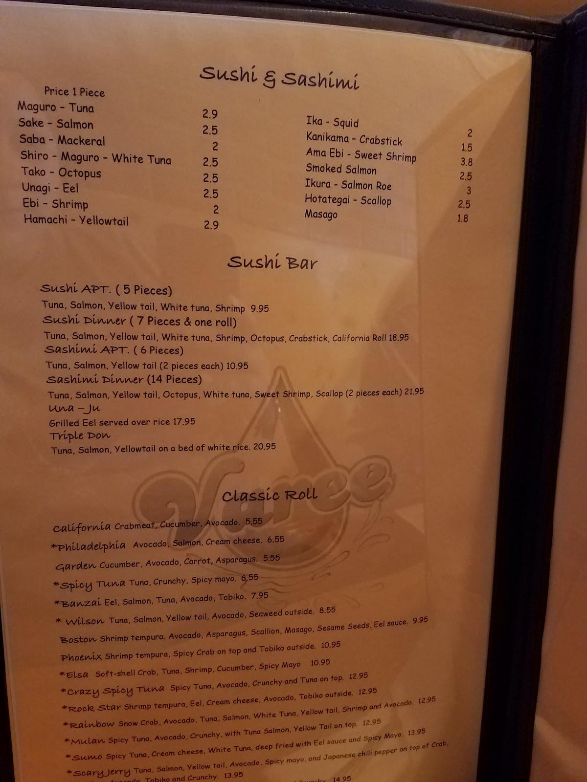 Menu at Varee Asian Cafe & Bakery, Wilson