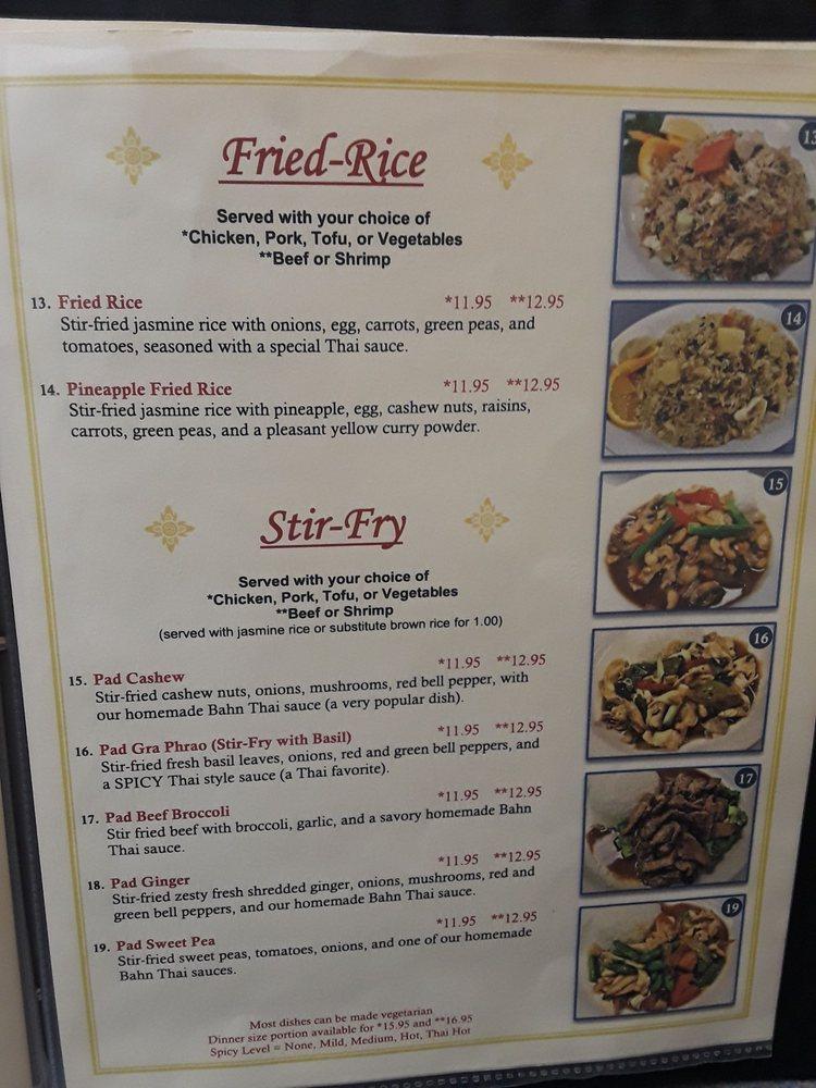 Menu at Bahn Thai Express(College Road) restaurant, Fairbanks