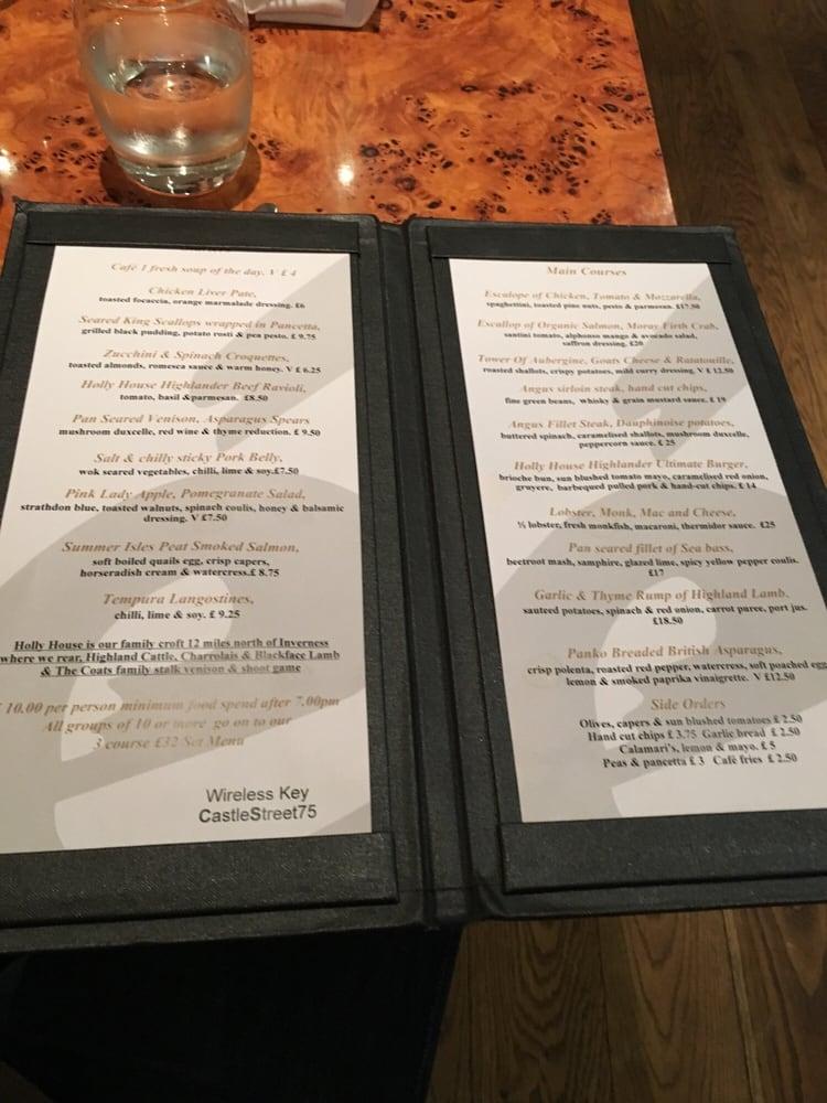 Menu at Cafe One, Inverness