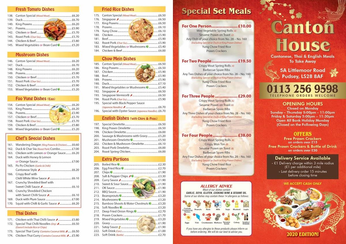 Menu at Canton House restaurant, Pudsey