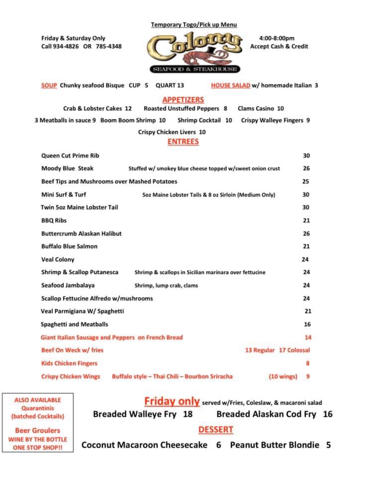 Menu at Colony Seafood And Steakhouse, Irving