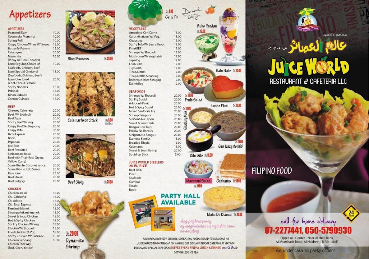 Menu at Juice World Restaurant and Cafeteria, Ras Al-Khaimah