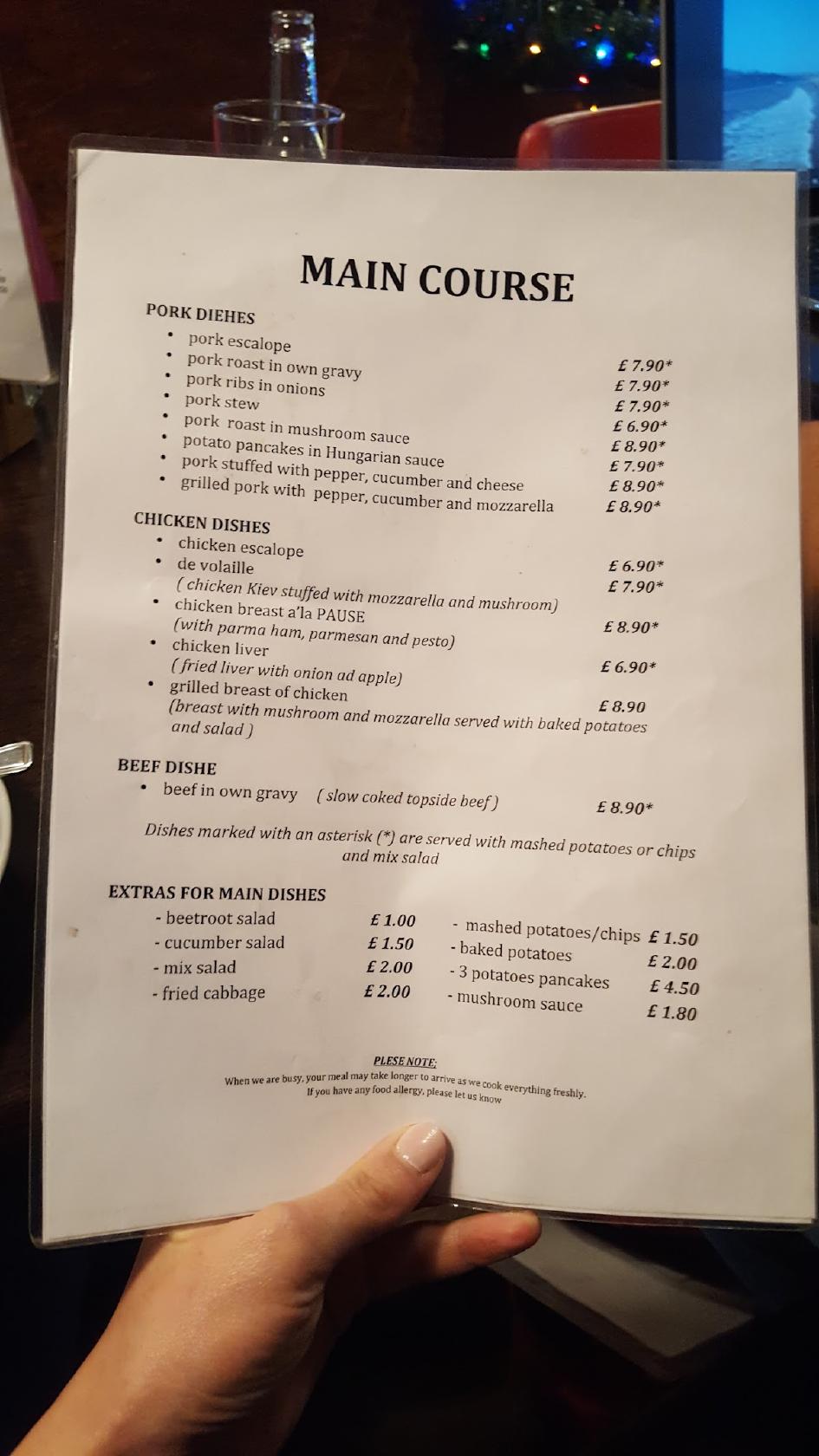 Menu at Pause Coffee restaurant, London, 711 Seven Sisters Rd