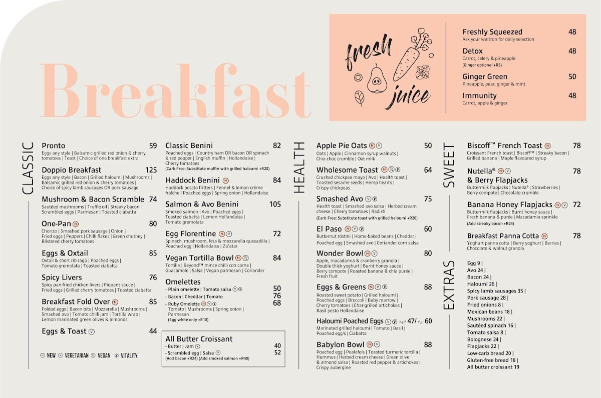 Menu at Doppio Zero Ebotse restaurant, Benoni