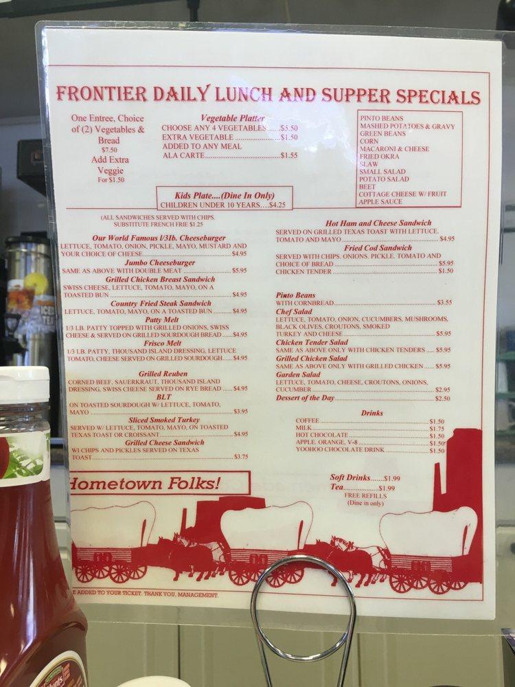 Menu at Frontier Cafe, Louisville
