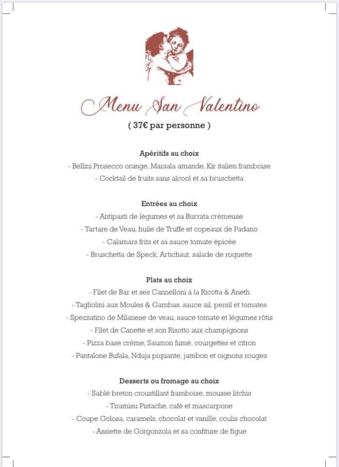 Menu au Il Primo Bacio restaurant, Fontainebleau