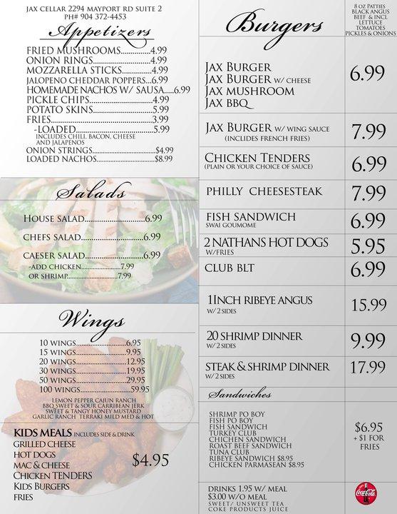 Menu at Jax Cellar pub & bar, Jacksonville