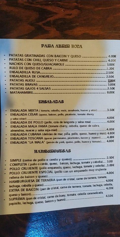 Menu at Restaurante Mala Fama, Gerena