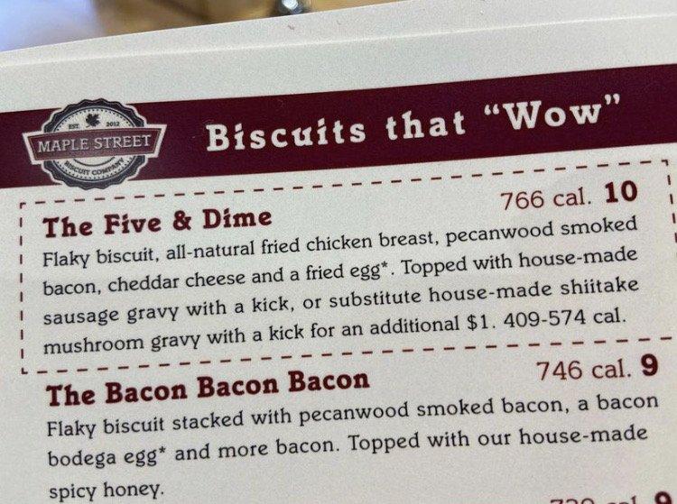 Menu at Maple Street Biscuit Company restaurant, Murfreesboro