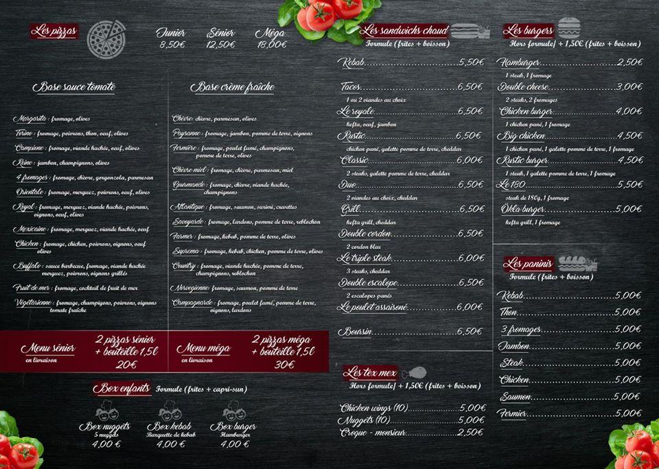 Menu at Okla grill & pizza restaurant, Orléans