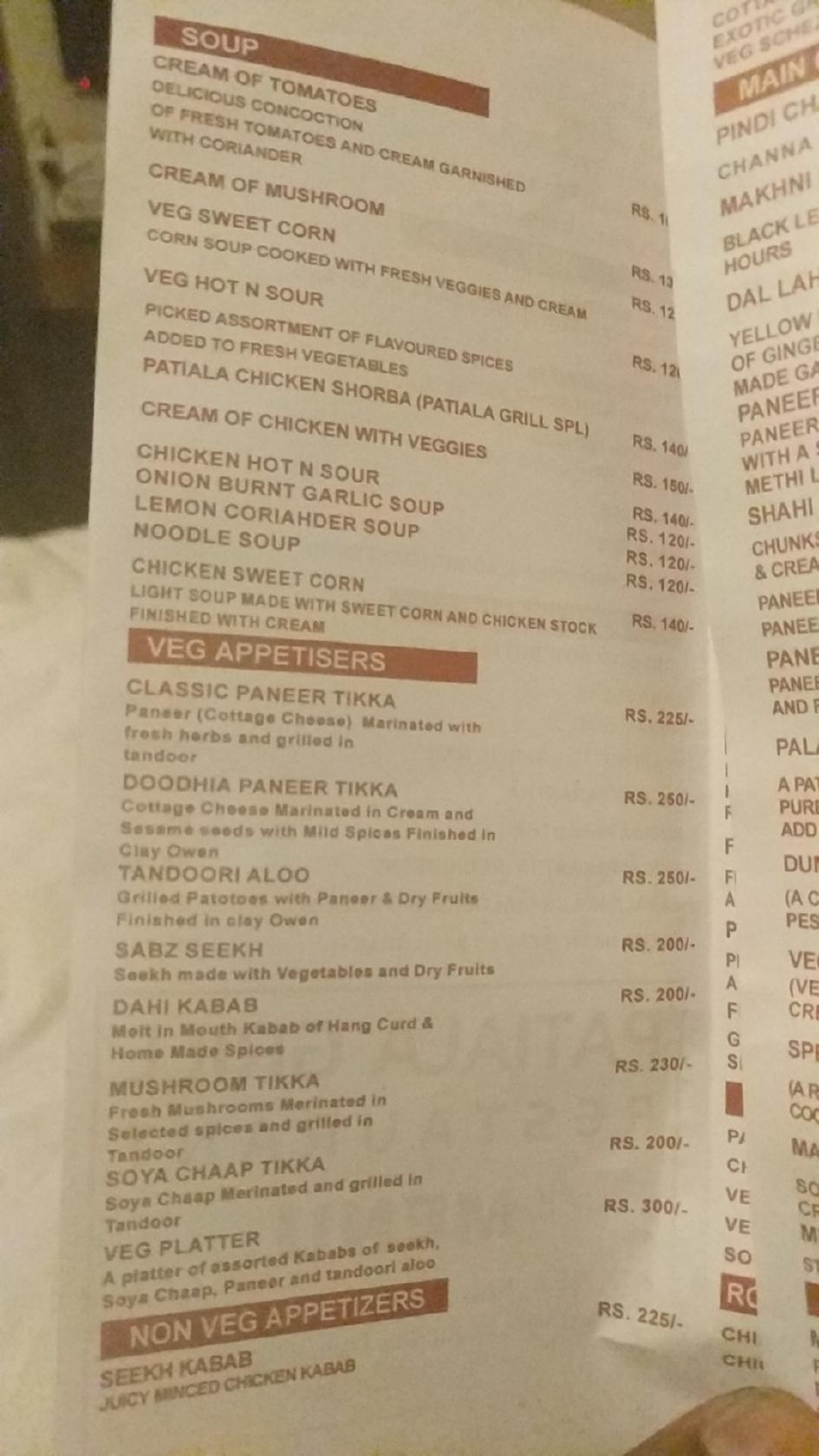 Menu at Patiala Grill, New Delhi, 32/6
