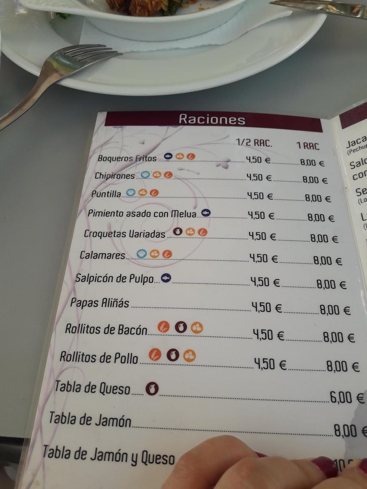 Carta de Restaurante Jacaranda, Puerto de Sagunto