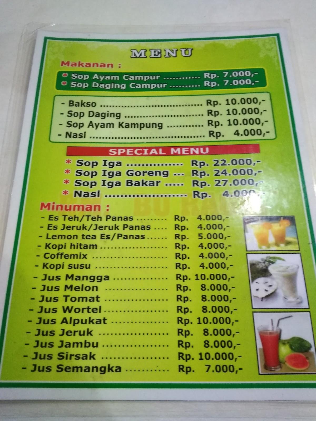 Menu at Sop Iga Dan Sop Ayam Bu Ragil, Tamanmartani