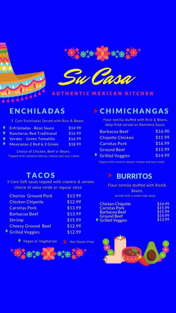Menu at Su Casa Authentic Mexican Kitchen restaurant, Windermere ...