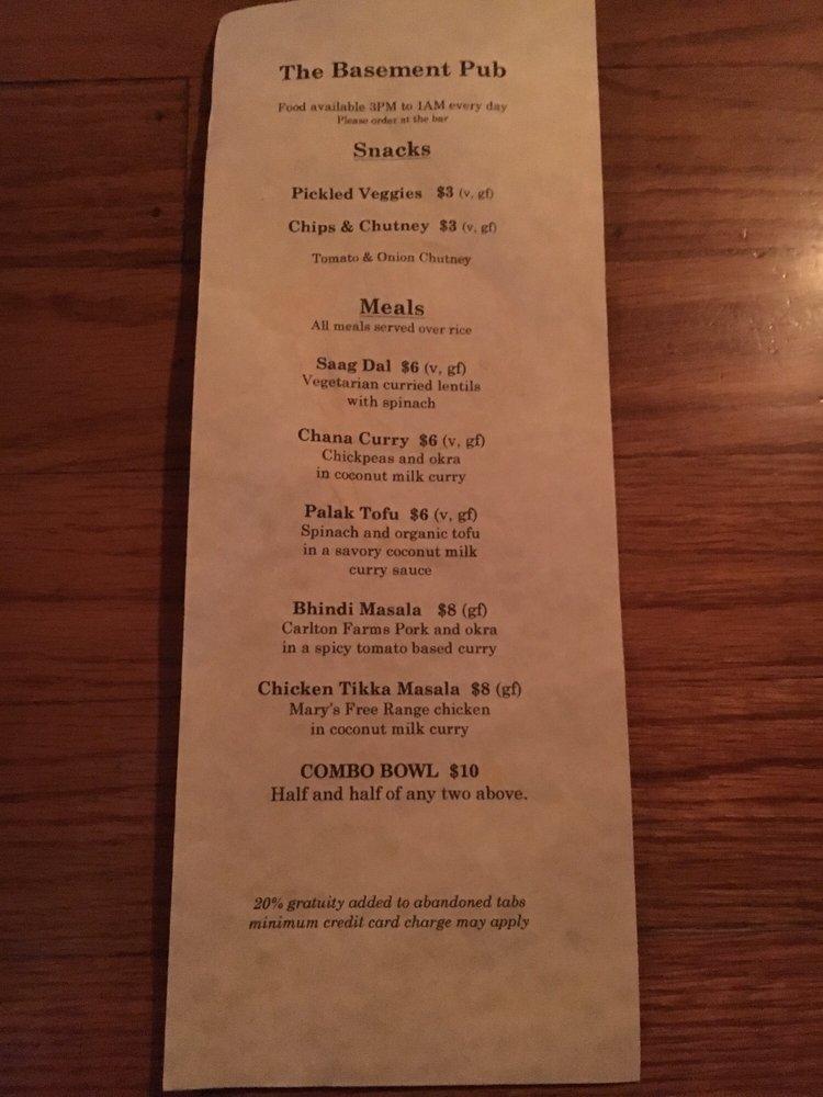Menu at The Basement Public House, Portland