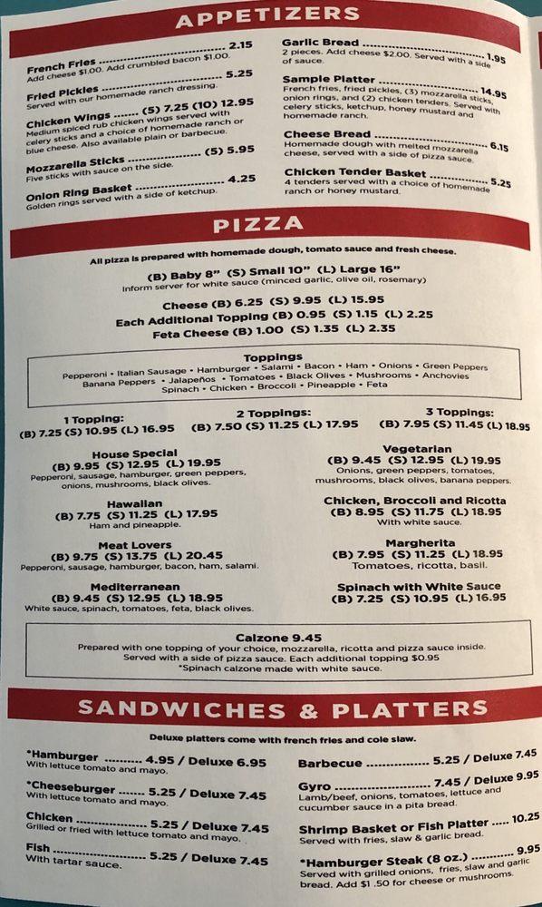 Menu at Tony's Pizza pizzeria, Calabash