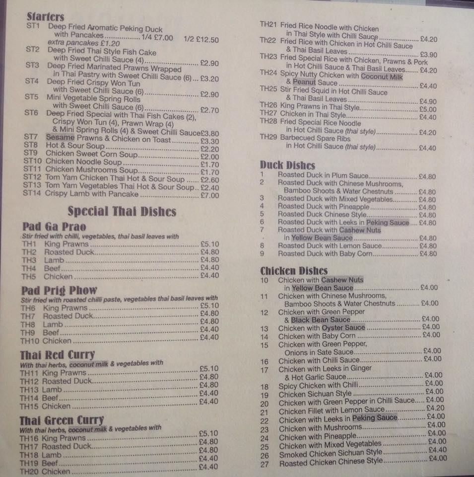Menu at Wong's Crispy Duck fast food, March