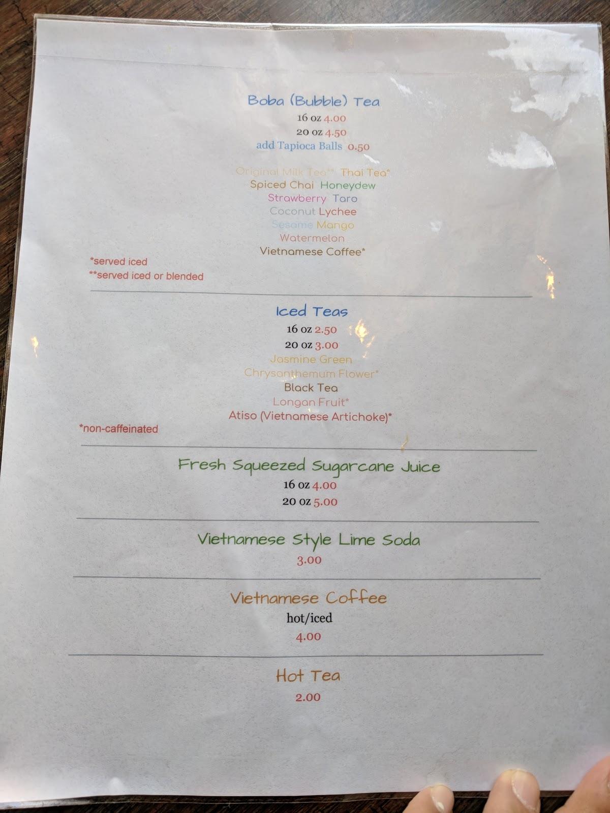 Menu at Yen's Cafe, Hilo
