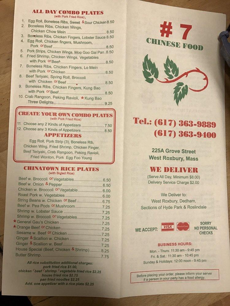 Menu at 7 Chinese Restaurant, Boston, 225 Grove St A
