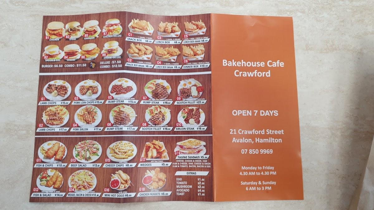 Menu at Avalon BakeHouse restaurant, Hamilton