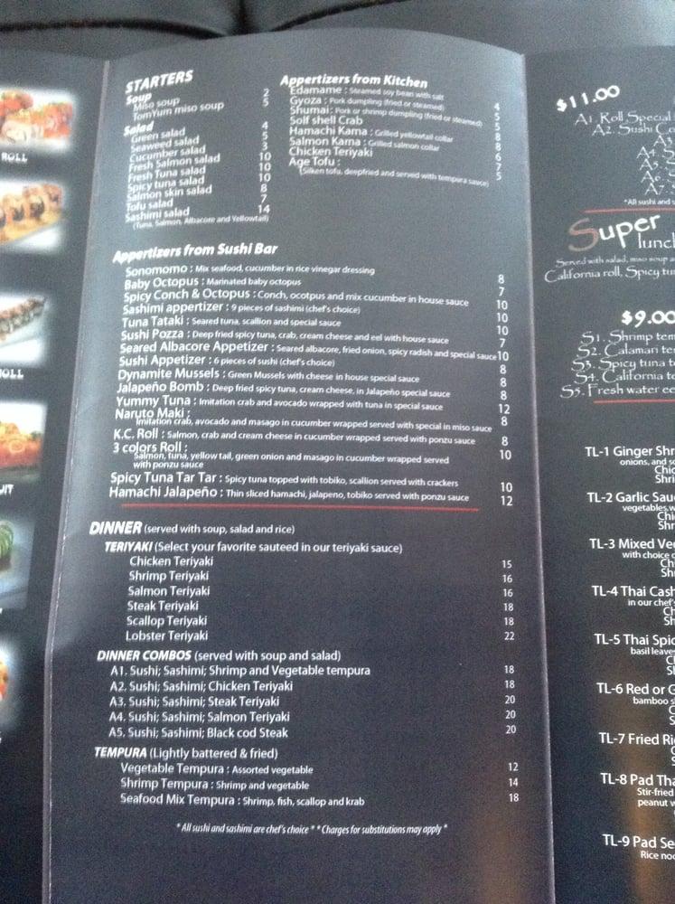 Menu at Hamachi Thai and Sushi Restaurant, Coral Springs
