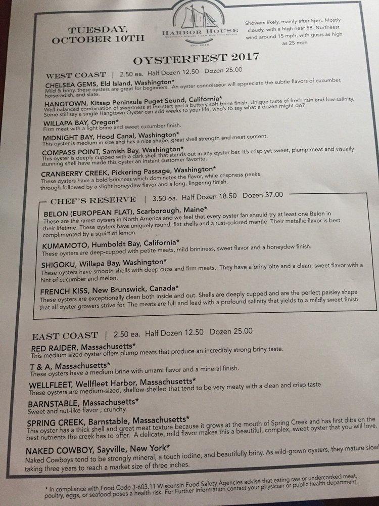 Menu at Harbor House restaurant, Milwaukee