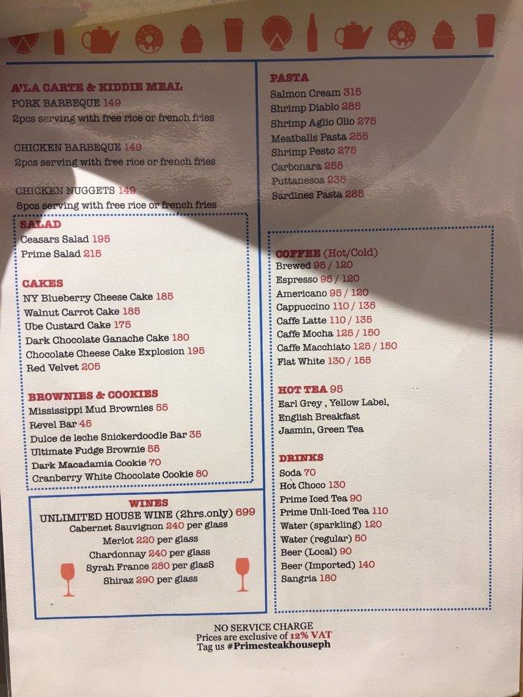 Menu at Prime Steak House - SM City Clark steakhouse, Angeles