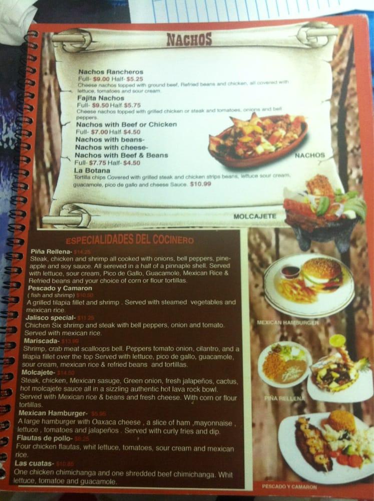 Menu at Rancheros Mexican Grill restaurant, West Branch