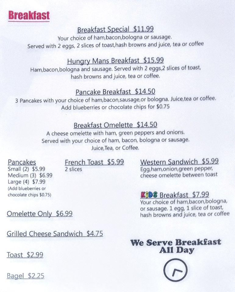 Menu at Rod's Restaurant, Clarenville