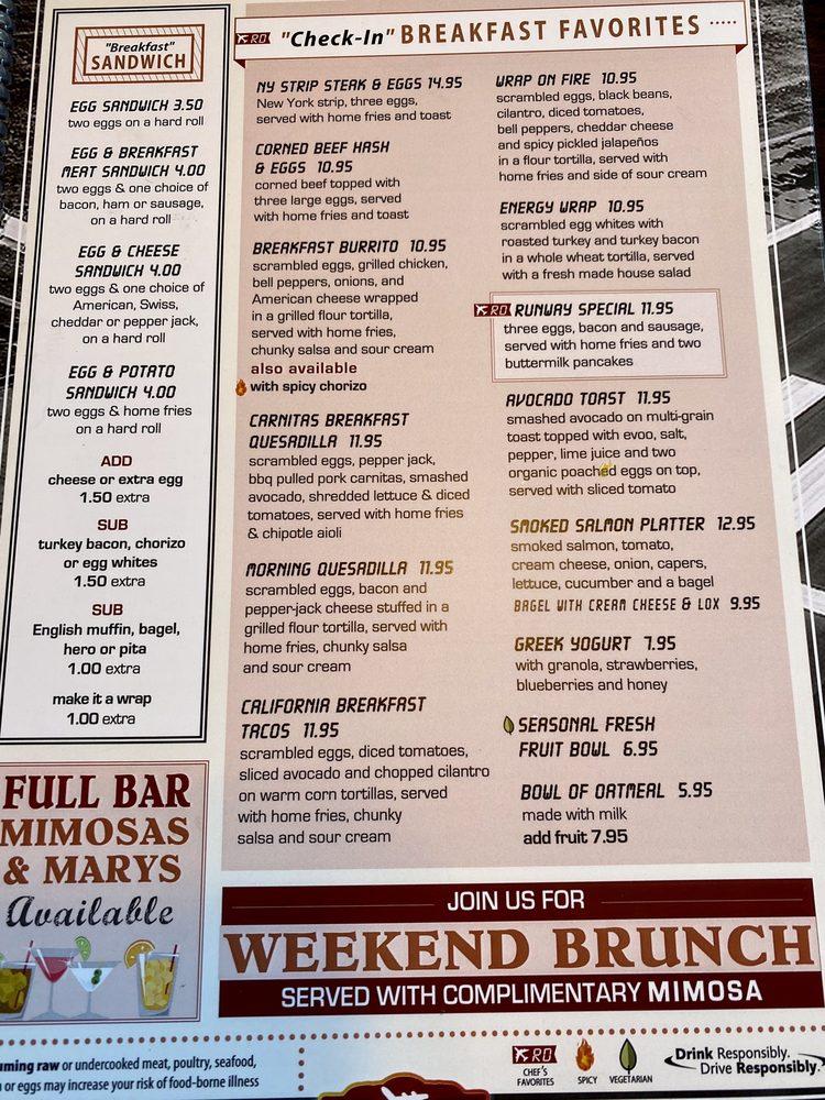 Menu at Runway Diner restaurant, South Hackensack
