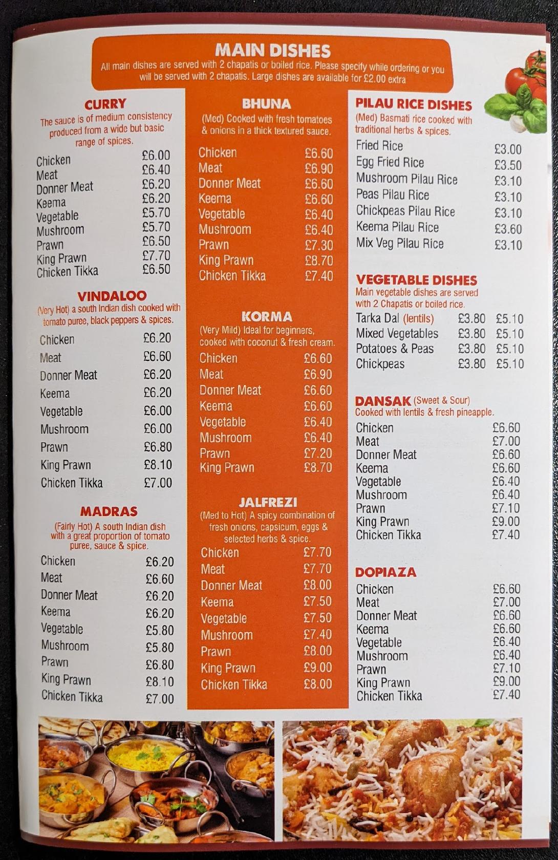 Menu at Spice King restaurant, Halifax