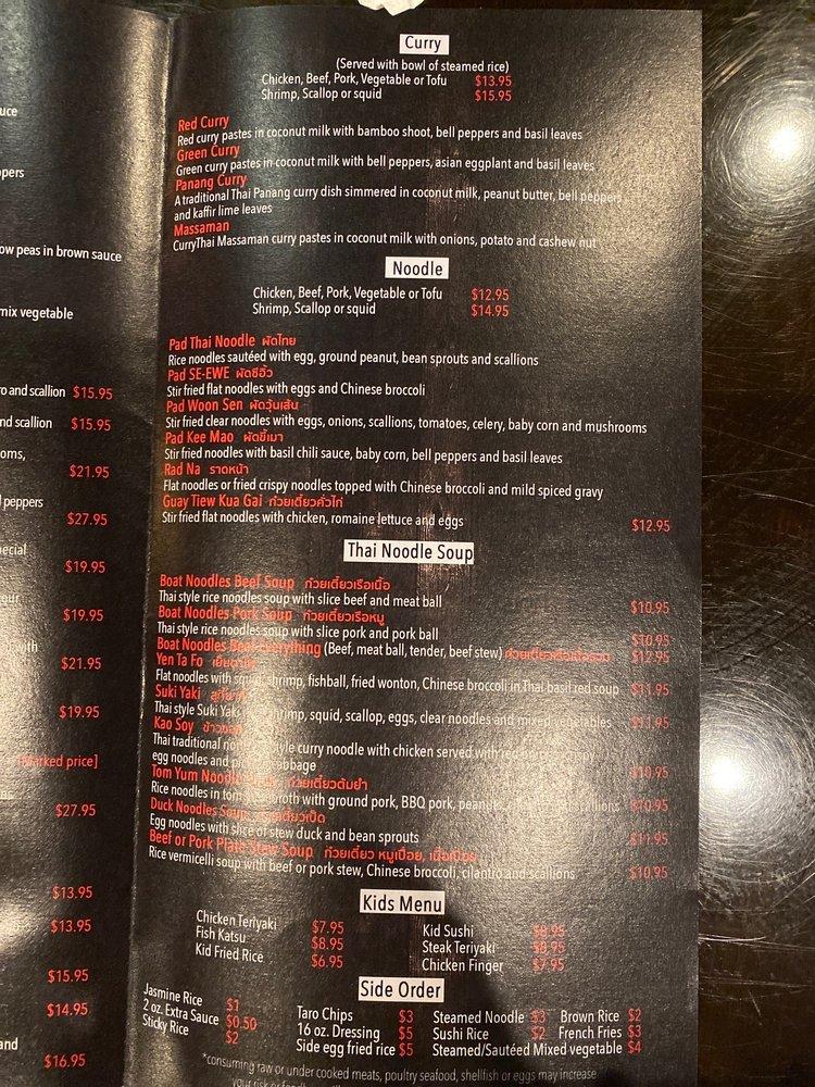 Menu at Zabb Thai & Sushi restaurant, Davie