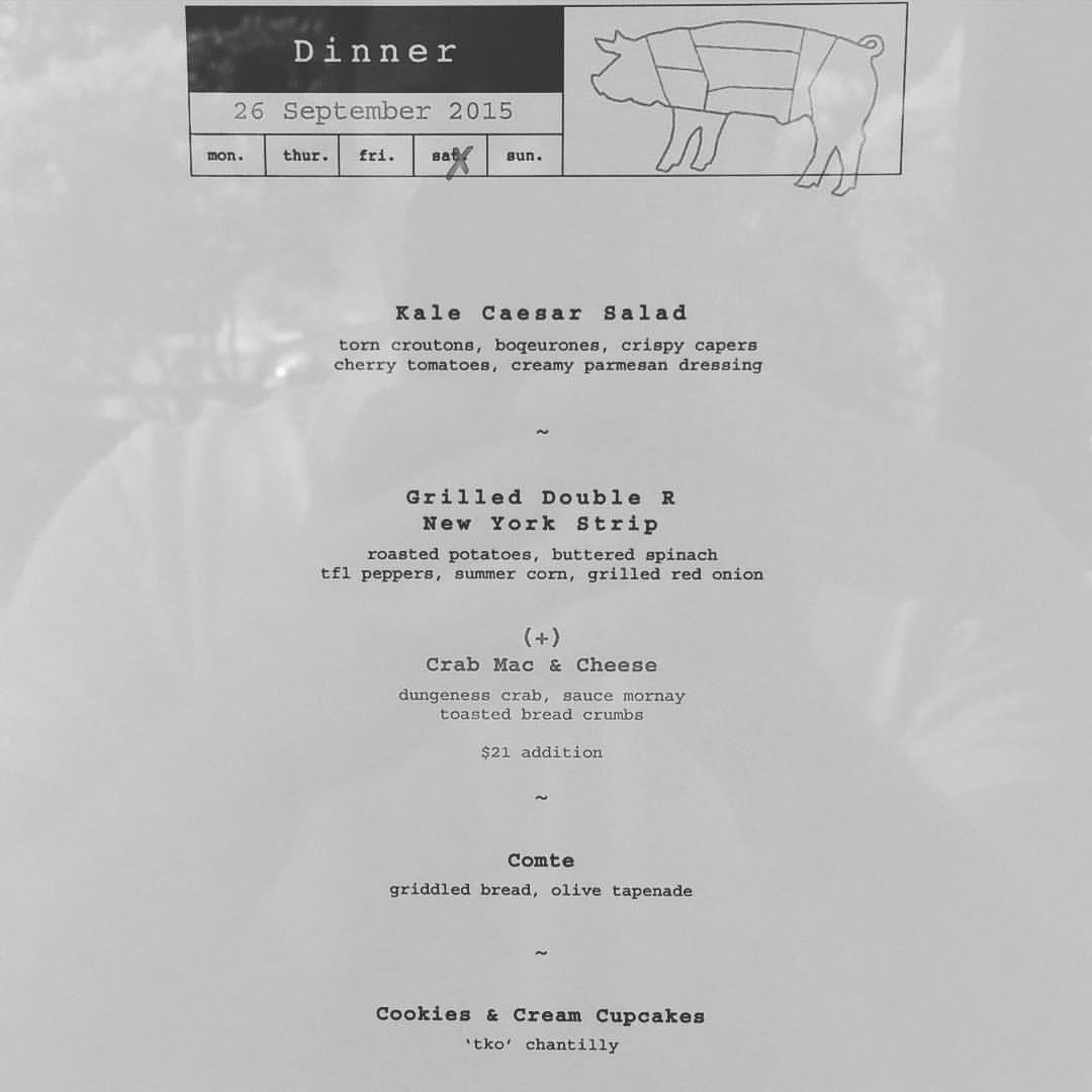Menu at Addendum BBQ, Yountville
