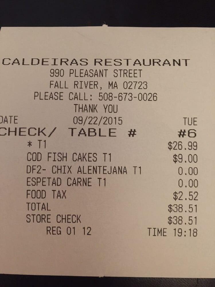 Menu at Caldeiras Restaurant, Fall River