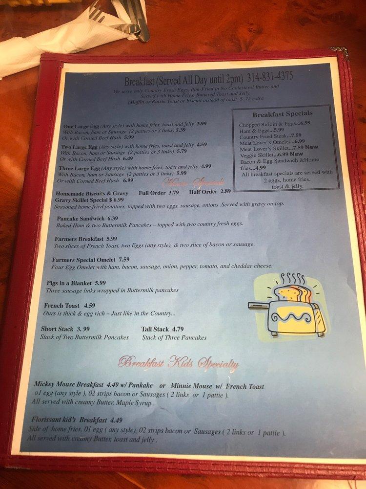 Menu at Florissant City Diner restaurant, Florissant