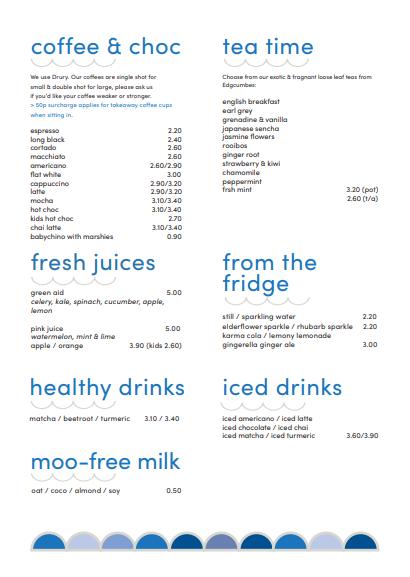 Menu at Fulham Palace cafe, London