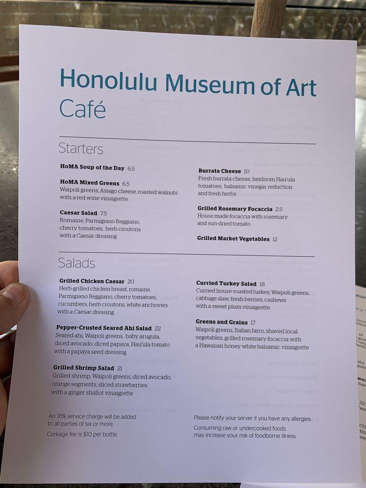 Menu at Honolulu Museum of Art (HoMA) cafe, Honolulu