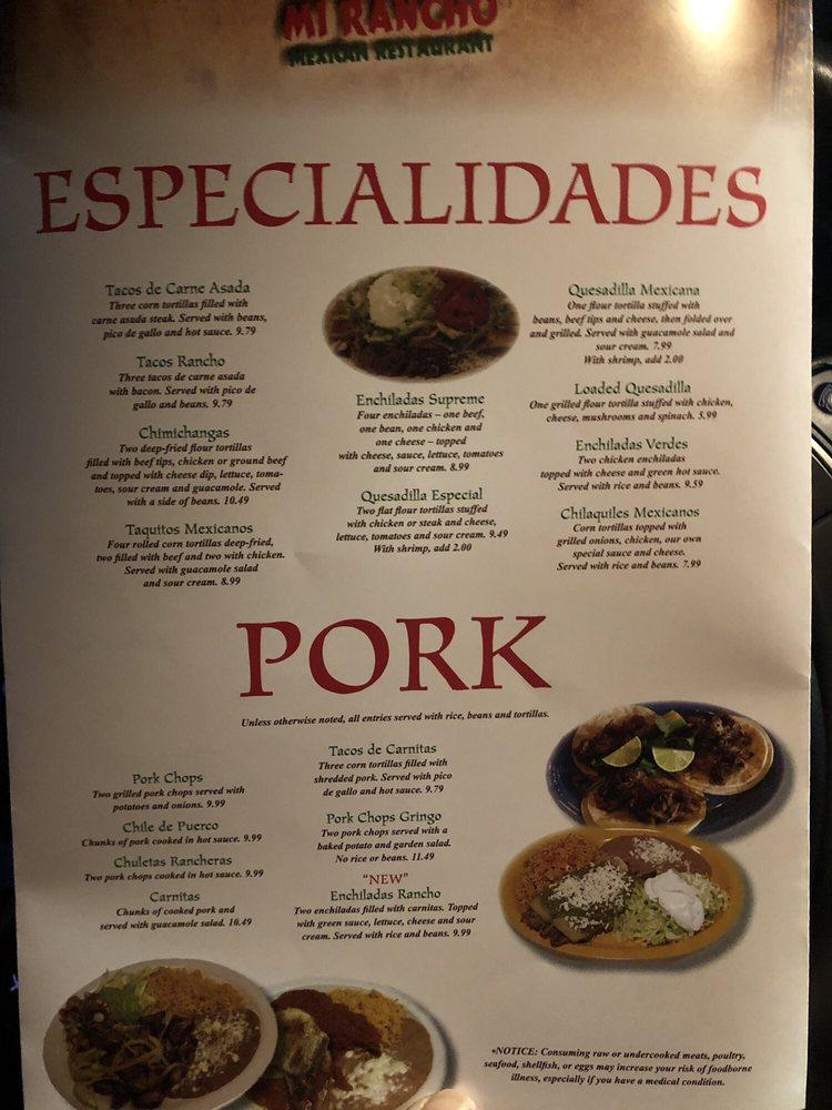 Menu at Mi Rancho Restaurant, Grovetown, Gateway Blvd #1