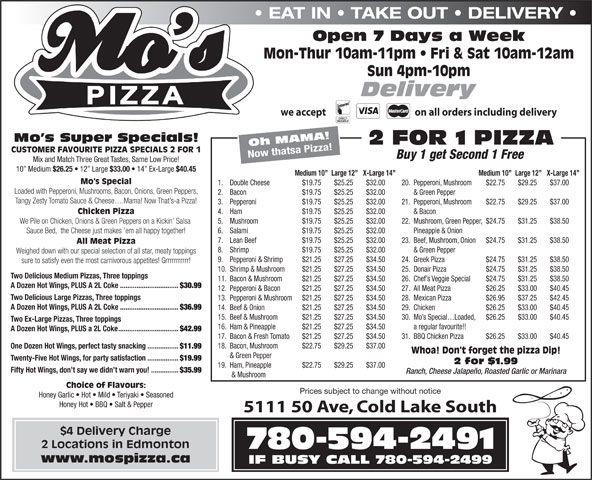 Mo's Pizza, Cold Lake - Restaurant menu, prices and reviews