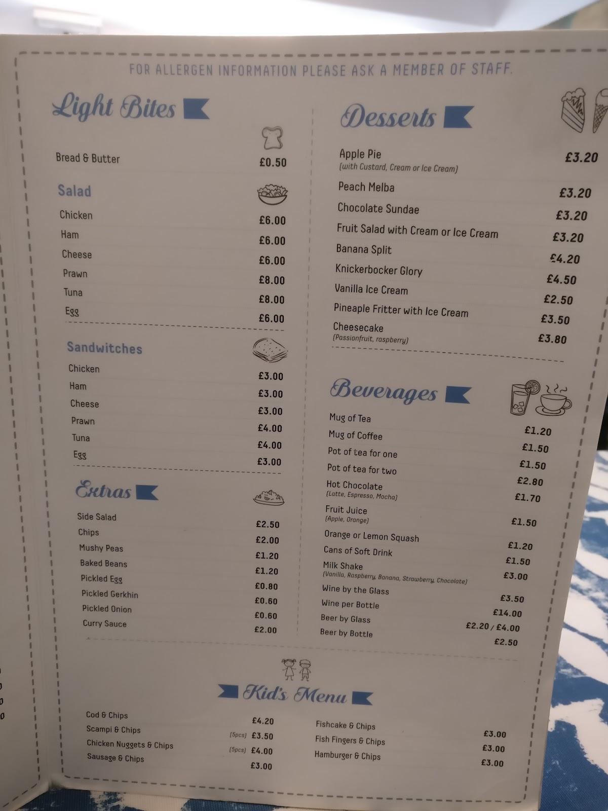 Menu at Neptune Cafe, Hastings