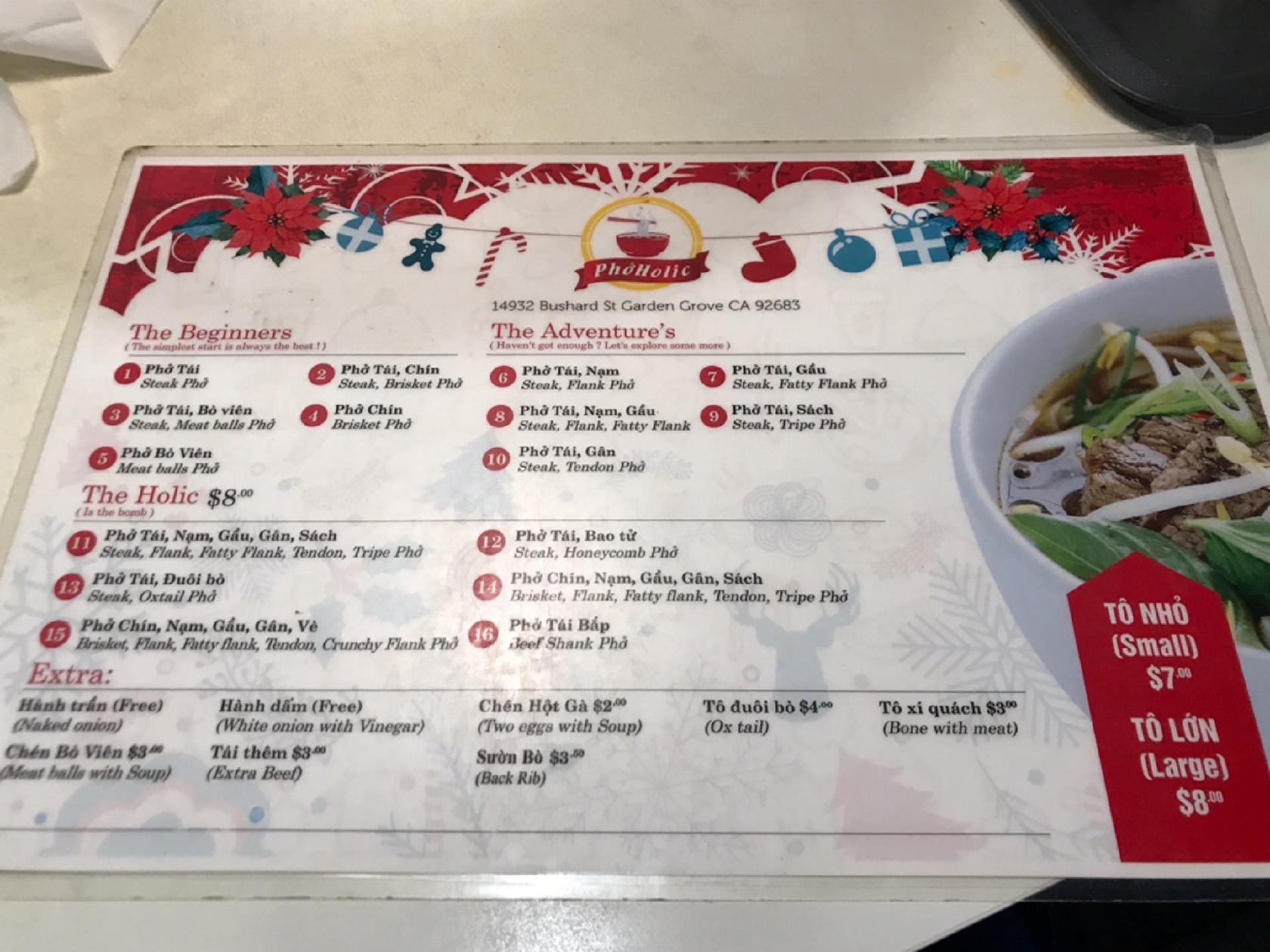 Menu at Phởholic restaurant, Westminster, Bushard St
