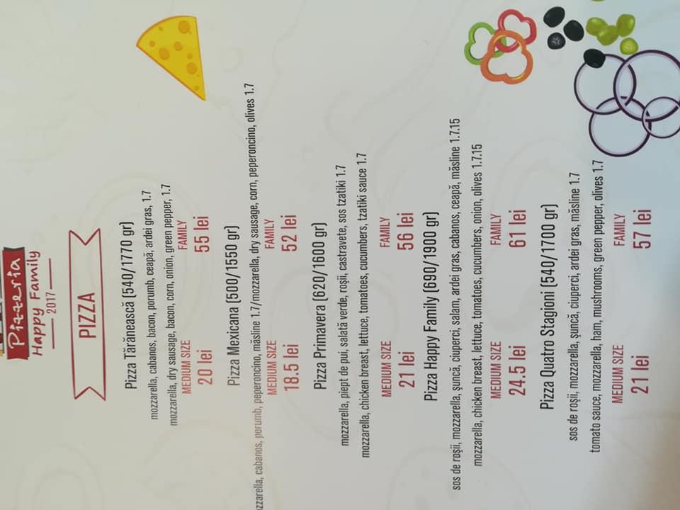 Menu at Pizzeria Happy Family, Mediaș, Strada Gravorilor 2